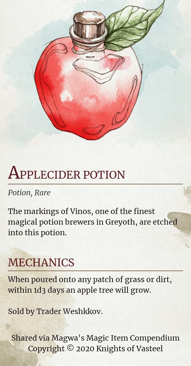APPLECIDER POTION Potion, Rare The markings of Vinos, one of the finest ...