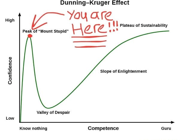 Dunning-Kruger Effect You High Plateau of Sustainability Peak of "Mount ...