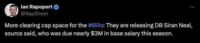 Lan Rapoport @RapSheet More clearing cap space for the #Bills: They are ...