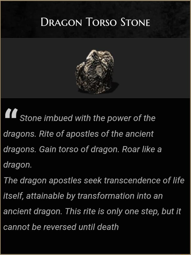 DRAGON TORSO STONE Stone imbued with the power of the dragons. Rite of ...