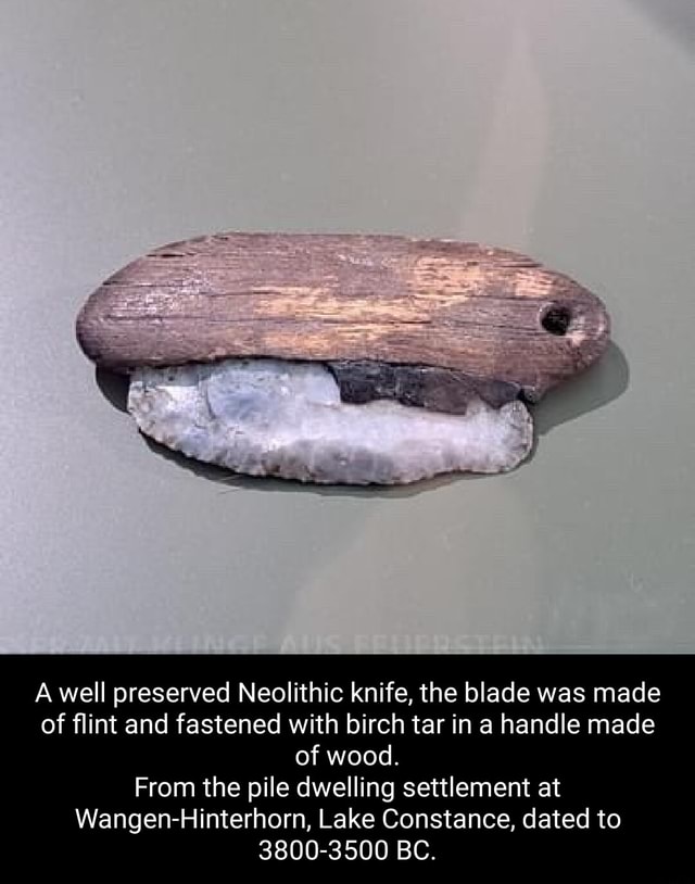 A well preserved Neolithic knife, the blade was made of flint and ...