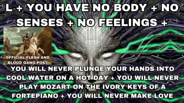 L + YOU HAVE NO BODY + NO SENSES + NO-FEELINGS + BLOOD GANG POST YOU ...