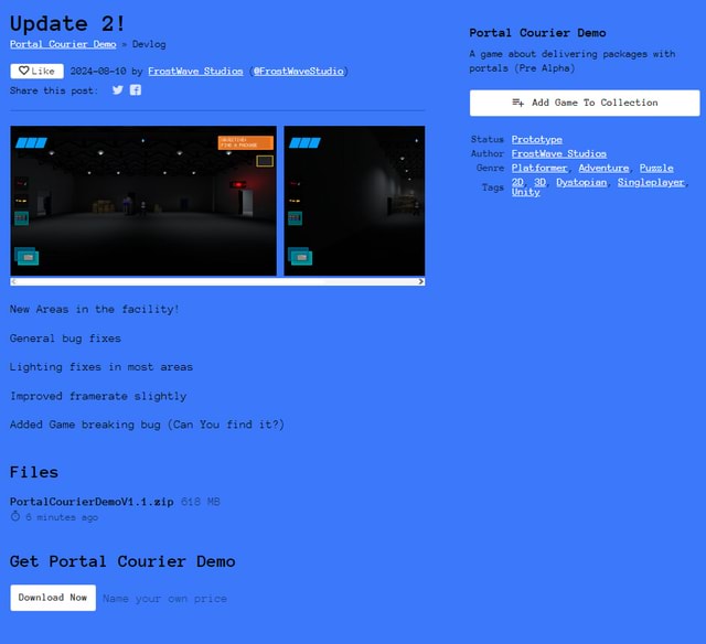 Update 2! Courier Demo Devlog Share this post: New Areas in the facility! General bug fixes ...