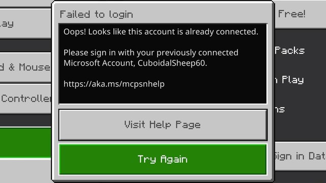Failed to login Oops! Looks like this account is already connected. I ...