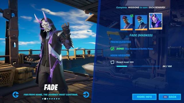 FADE Complete MISSIONS to carn EACH REWARD! FADE (MASKED) PREREQUISITES ...