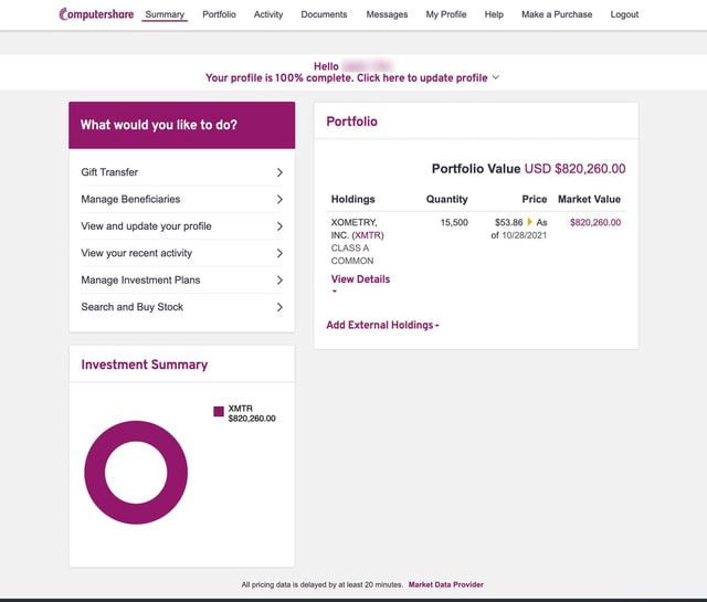 Computershare Summary Portfolio Activity Documents Messages My Profile ...