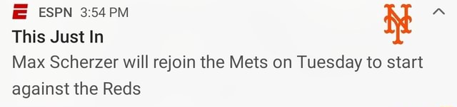 ESPN This Just In Max Scherzer will rejoin the Mets on Tuesday to start ...