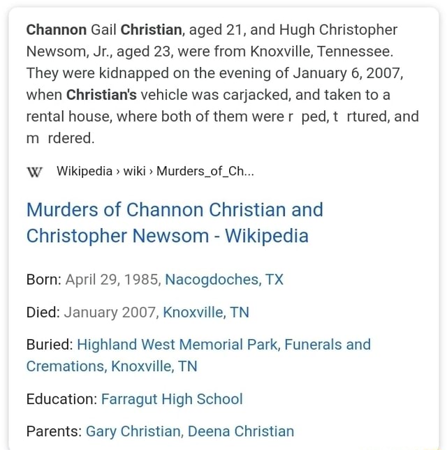 Channon Gail Christian, aged 21, and Hugh Christopher Newsom, Jr., aged ...