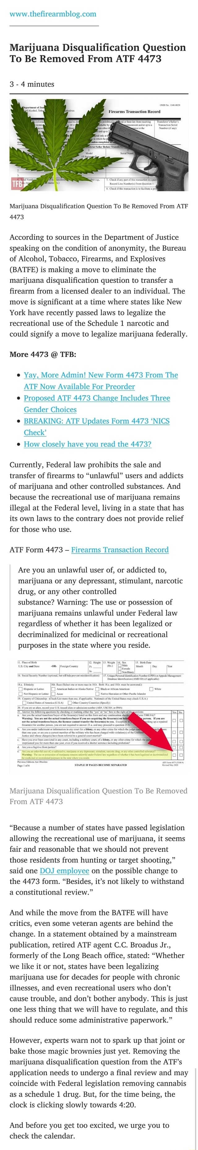 Marijuana Disqualification Question To Be Removed From ATF 4473 www, 3 ...