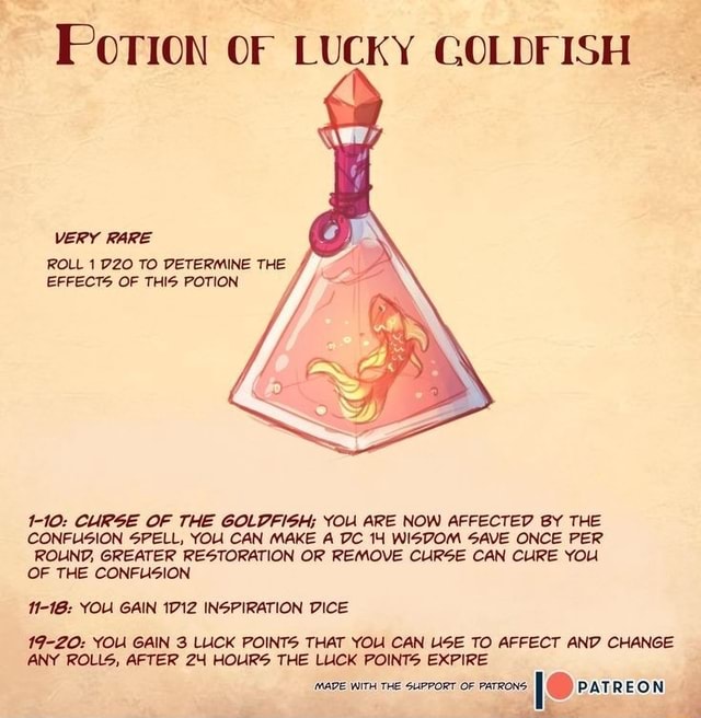 PoTioN OF LUCKY GOLDFISH VERY RARE ROLL 1 TO DETERMINE THE EFFECTS OF ...