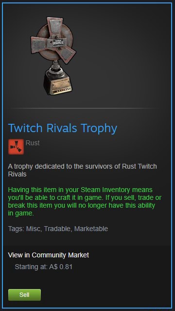 Twitch Rivals Trophy Rust Atrophy dedicated to the survivors of Rust ...