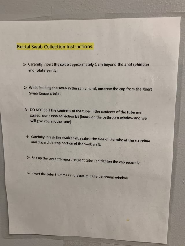 Rectal Swab Collection Instructions: 1- Carefully insert the swab ...