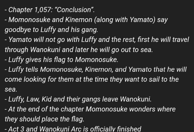 - Chapter 1,057: "Conclusion". - Momonosuke and Kinemon (along with Yo ...