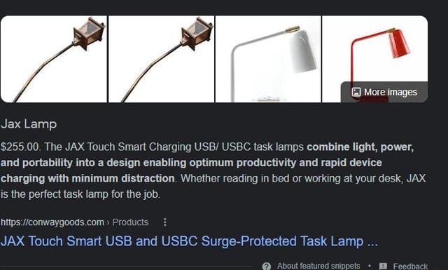More images Jax Lamp $255.00. The JAX Touch Smart Charging USB/ USBC ...