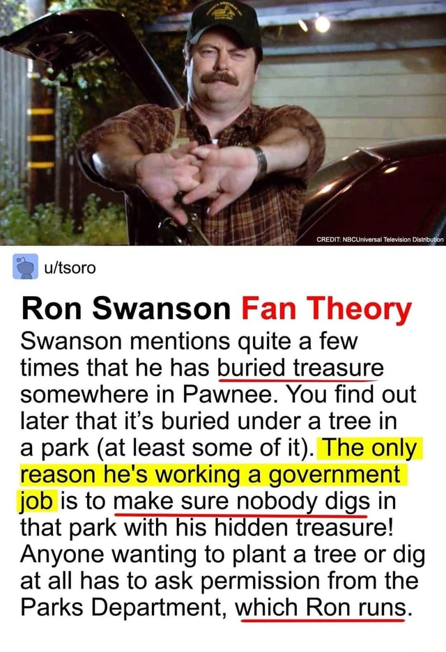 Ron Swanson Fan Theory Swanson mentions quite a few times that he has ...
