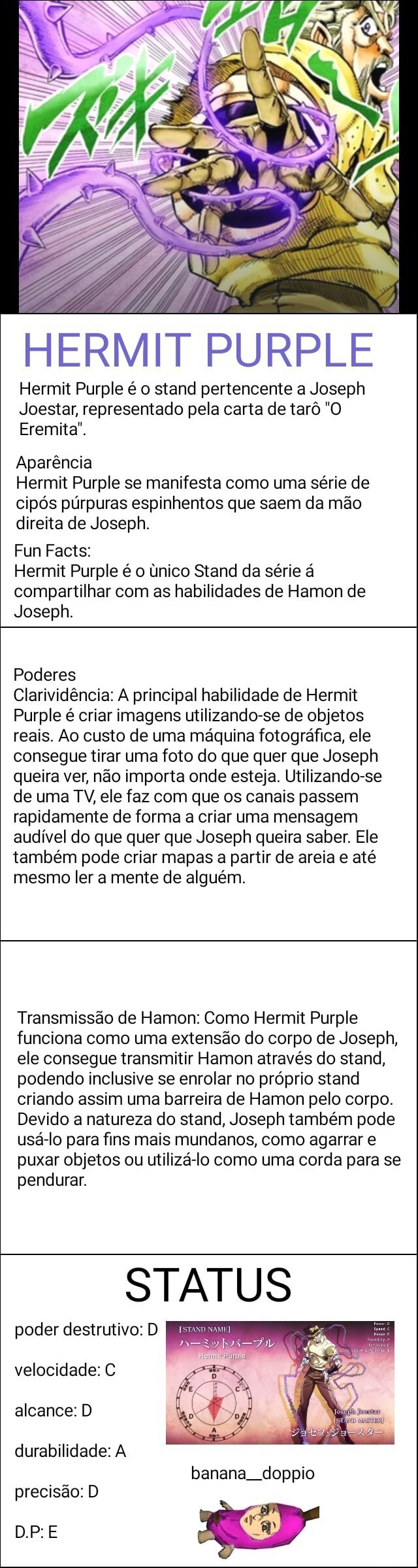 HERMIT PURPLE Hermit Purple é o stand pertencente a Joseph Joestar ...