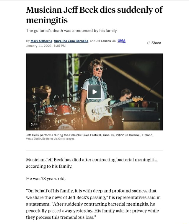 Musician Jeff Beck dies suddenly of meningitis The guitarist's death ...