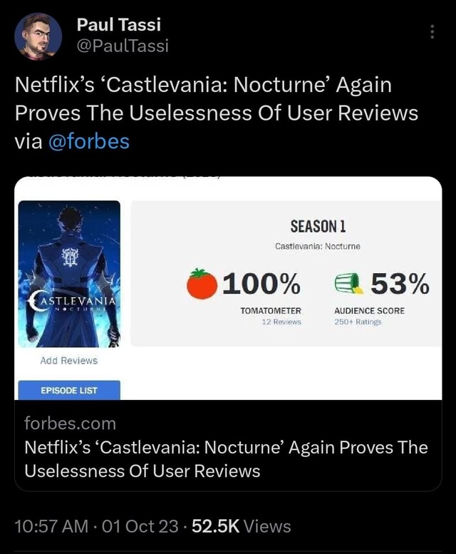 Paul Tassi @Paullassi Netflix's 'Castlevania: Nocturne' Again Proves ...