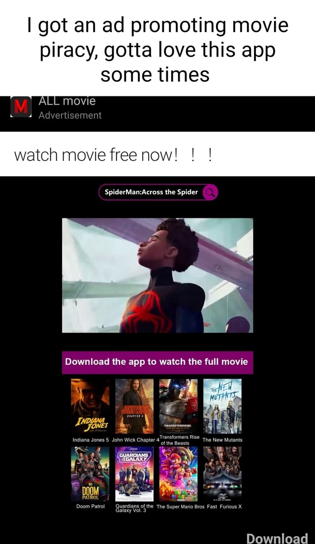 I got an ad promoting movie piracy, gotta love this app some times ...