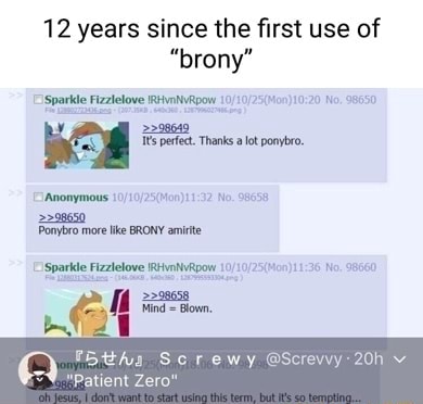 12 years since the first use of "brony" No, 98650 Sparkle Fizzlelove ...