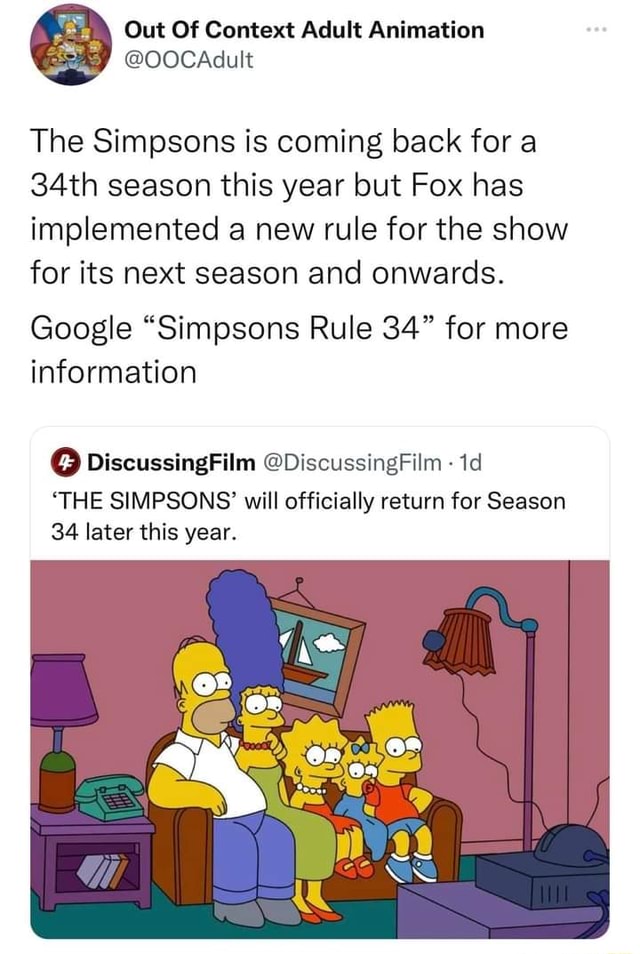 Out Of Context Adult Animation The Simpsons is coming back for a 34th ...