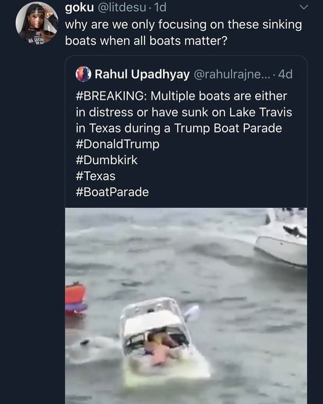 Goku why are we only focusing on these sinking boats when all boats ...