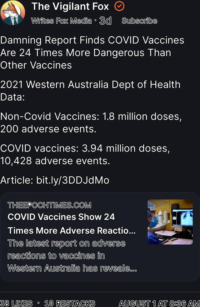 The Vigilant Fox Writes Fox Media: Sub Damning Report Finds COVID ...