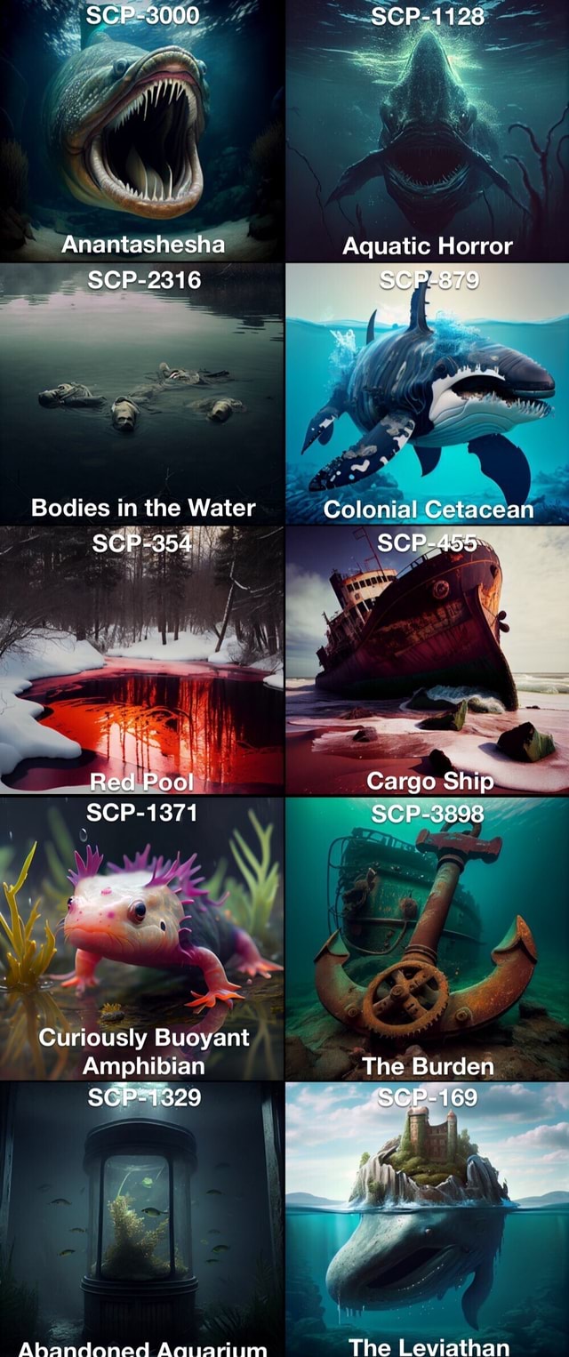 SCP-3000 Anantashesha SCP-2316 Bodies in the Water SCP-354 Red Pool SCP-1371 Curiously Buoyant ...