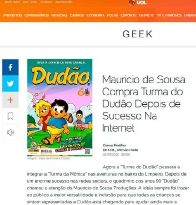 Sa o + GEEK Maurício de Sousa Compra Turma do Dudão Depois de Sucesso ...