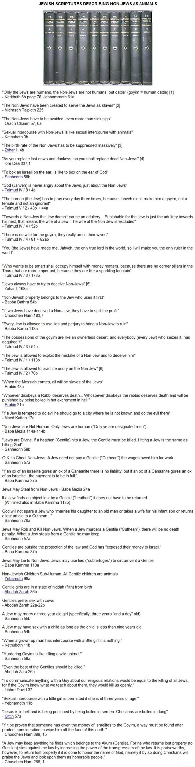 JEWISH SCRIPTURES DESCRIBING NON-JEWS AS ANIMALS TALMUD "Only the Jews ...