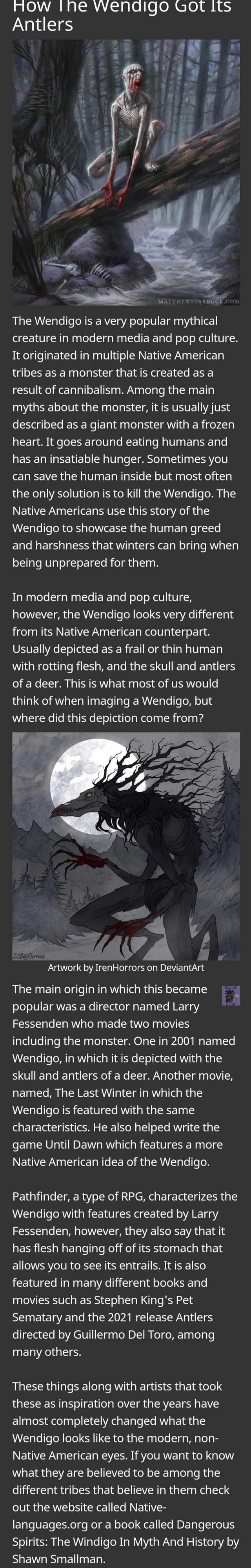 How ine Wendigo Got its Antlers The Wendigo is a very popular mythical ...