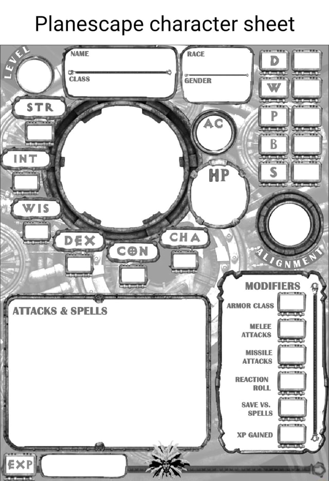Planescape character sheet NAME ATTACKS SPELLS ARMOR CLASS MELEE ...