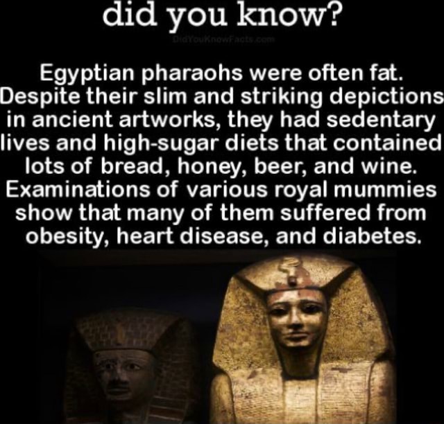 Did you know? Egyptian pharaohs were often fat. Despite their slim and ...