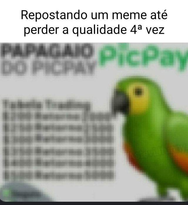 Repostando um meme até perder a qualidade vez PAPAGAIO Pic Pay - iFunny ...