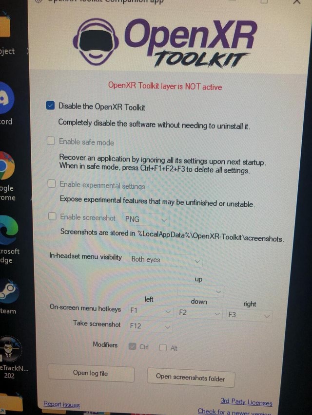 OpenXR TOOLKIT Disable the OpenXR Tooke Completely disable the software ...