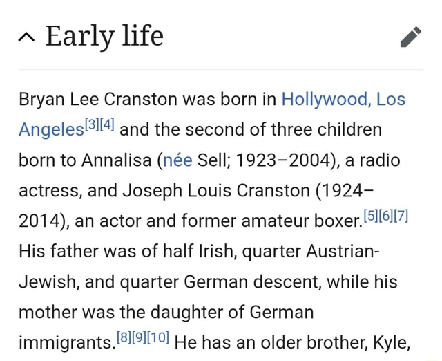 Early life Bryan Lee Cranston was born in Hollywood, Los and the second ...