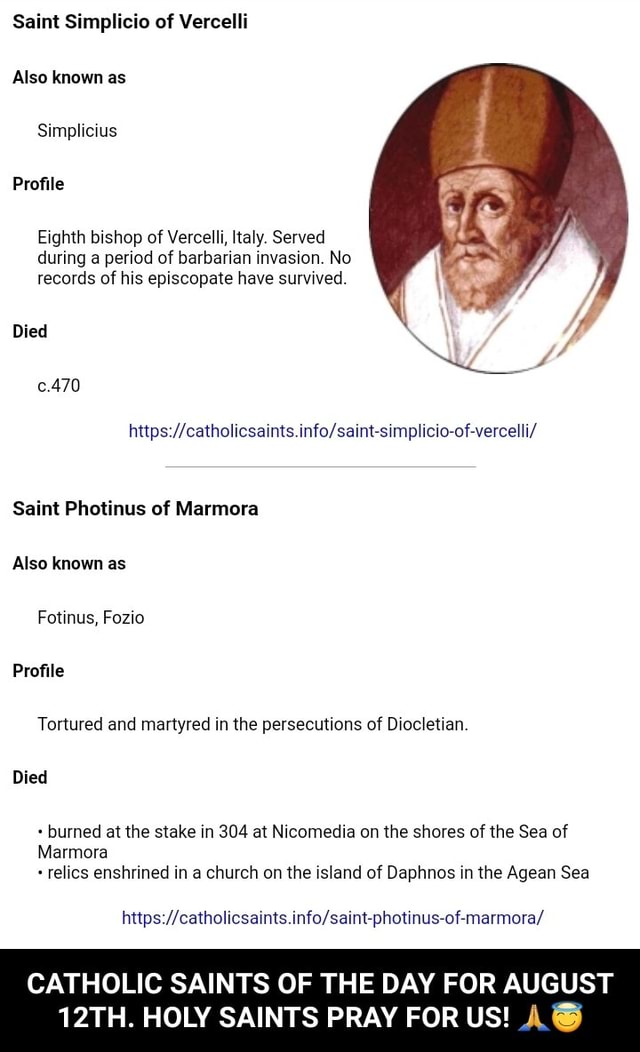 Saint Simplicio of Vercelli Also known as Simplicius Profile Eighth ...