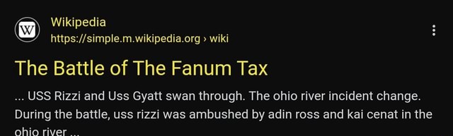 Wikipedia wiki The Battle of The Fanum Tax USS Rizzi and Uss Gyatt swan ...