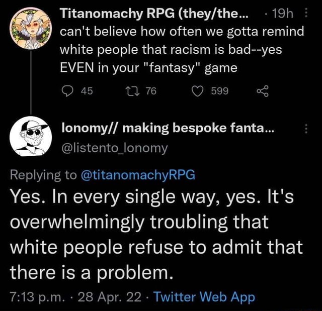 Titanomachy RPG can't believe how often we gotta remind white people ...