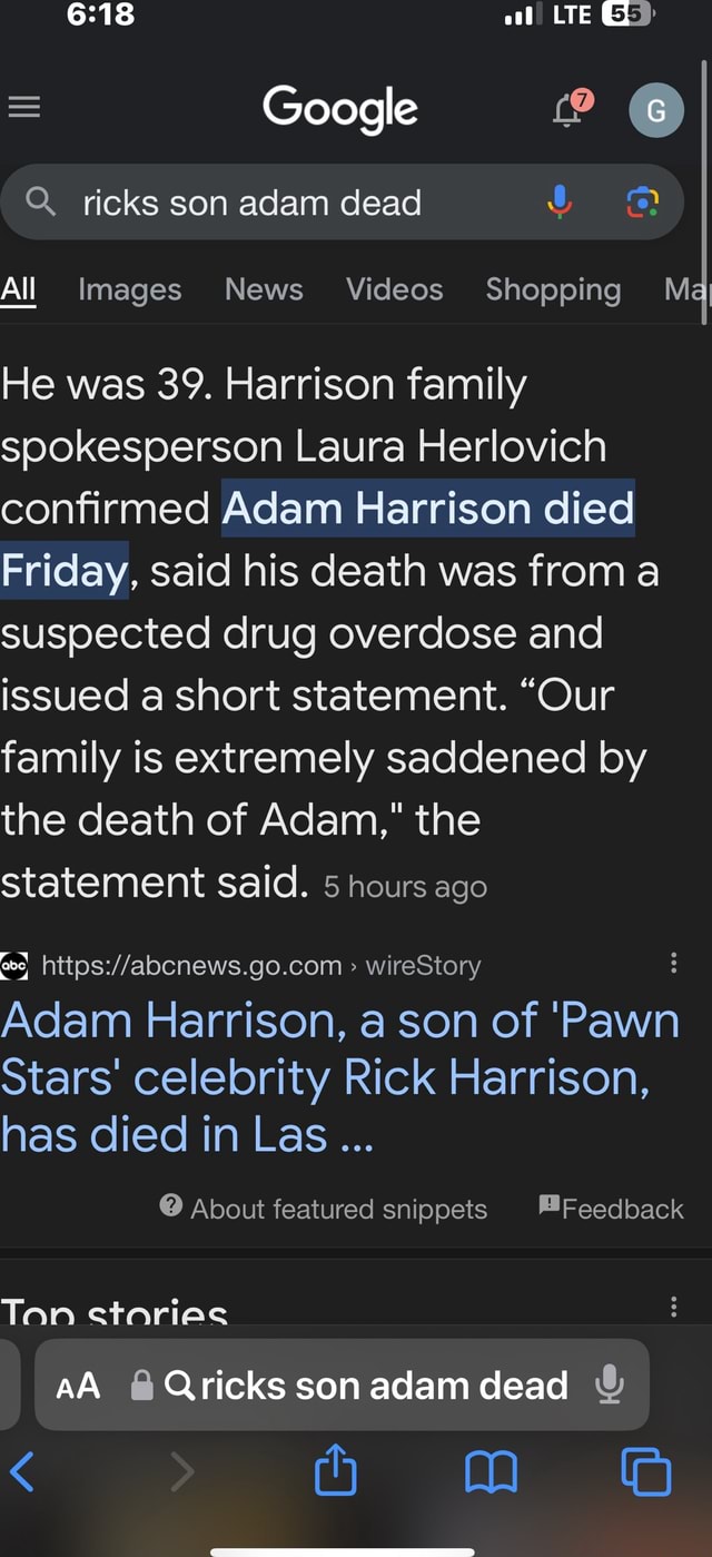 Al LTE = Google @ Q. ricks son adam dead @ All Images News Videos ...