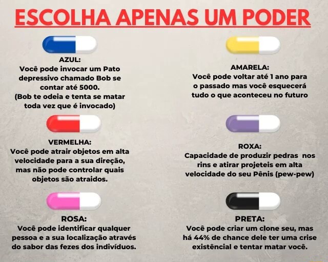 ESCOLHA APENAS UM PODER Você pode invocar um Pato depressivo chamado ...