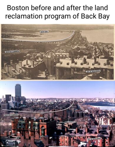 Boston before and after the land reclamation program of Back Bay ...