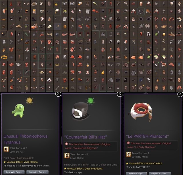 Behold, my 289 TF2 cosmetics collection (only 1 not shown) - Q * = @ aw ...
