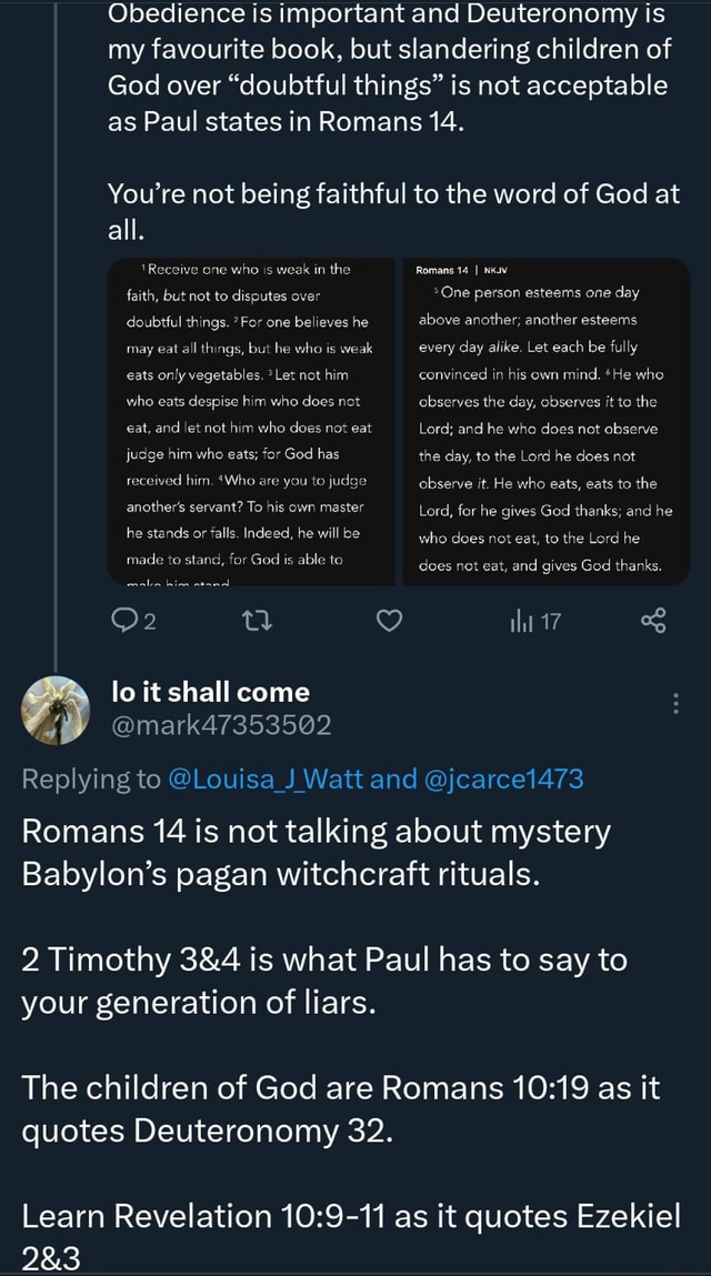 Obedience is important and Deuteronomy is my favourite book, but ...