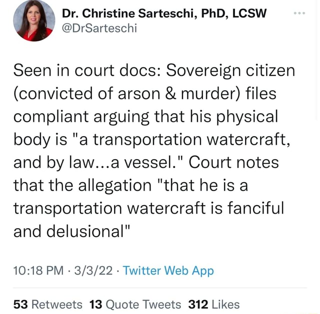 Dr. Christine Sarteschi, PhD, LCSW @DrSarteschi Seen in court docs ...