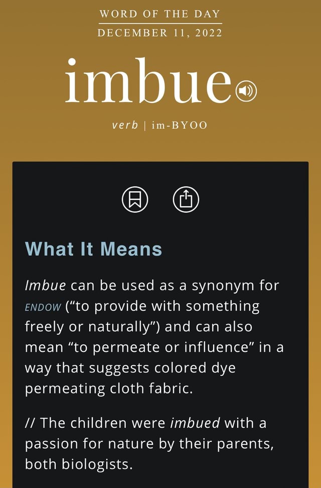 WORD OF THE DAY DECEMBER 11, 2022 inbuee verb I im-BYOO What It Means ...