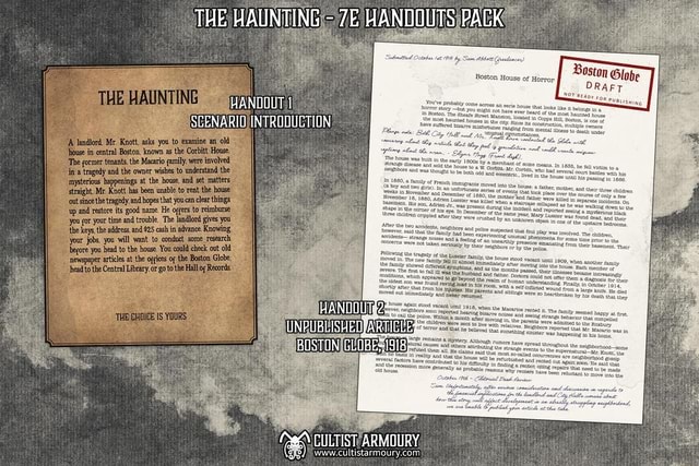 Cultist Armoury: Handouts for The Haunting consist of printable handouts that can be used in The ...