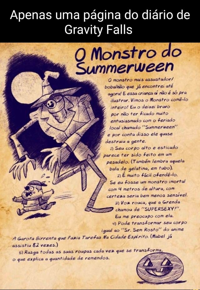 Apenas uma página do diário de Gravity Falls O Monstro do monstro Summerween O monstro maís ...
