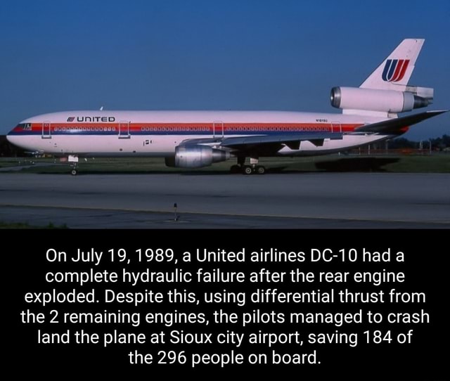 On July 19, 1989, a United airlines DC-10 had a complete hydraulic ...