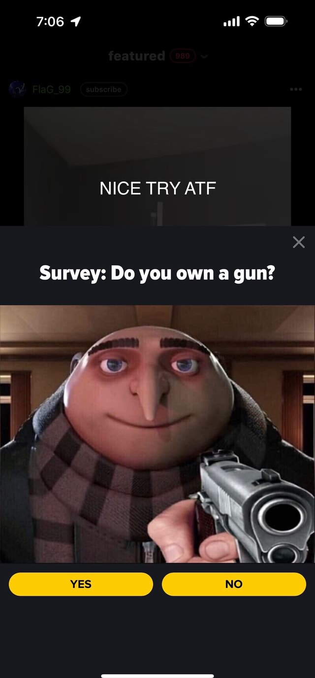 All NICE TRY ATF Survey: Do you own a gun? YES NO - iFunny Brazil